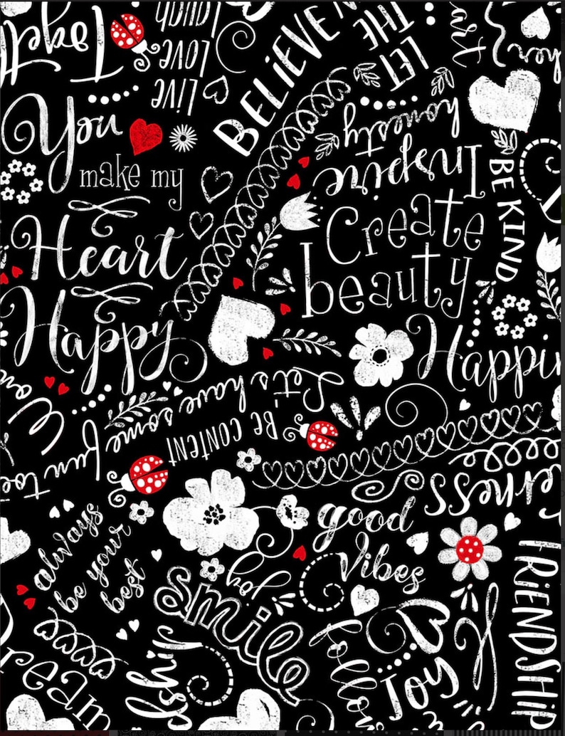 Happy Words Scribbles Cotton Fabric by Gail Cadden for Timeless ...