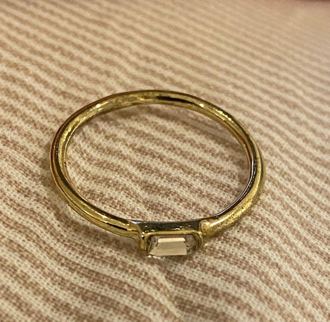 Gold Plated Rectangle Clear Gemstone Ring, Gold Plated Stacking Ring ...