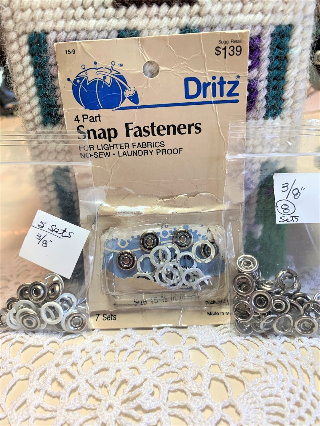 20 Sets of 3/8" Gripper Snap Fasteners White and Silver for Lighter ...