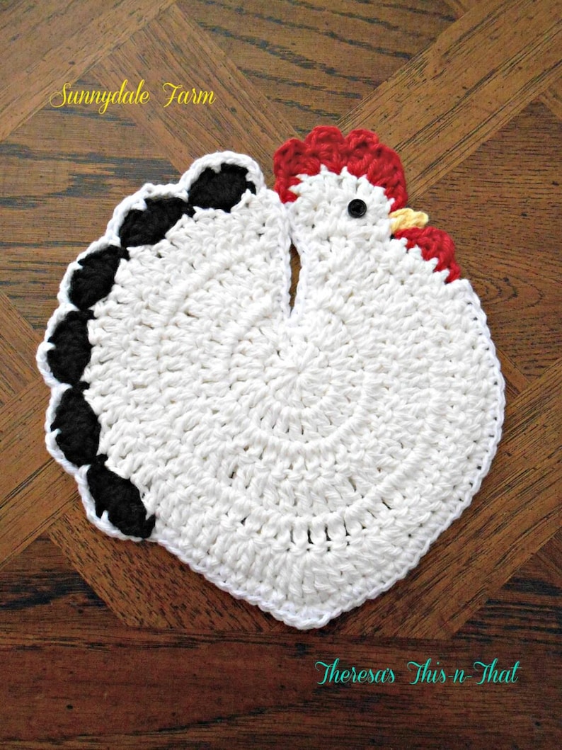 Crochet Chicken Hen Rooster Trivet, Hot Pad, Pot Holder, Farm House ...