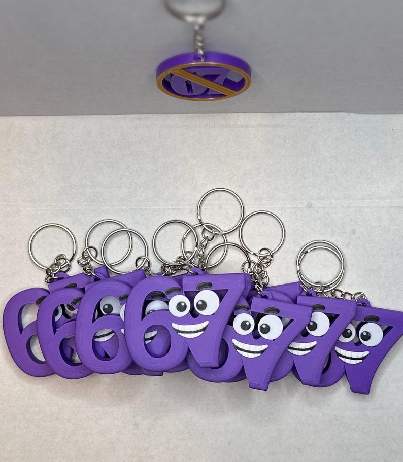 3D Printed Keychain • Purple Number 67, Cartoon Charm - Etsy