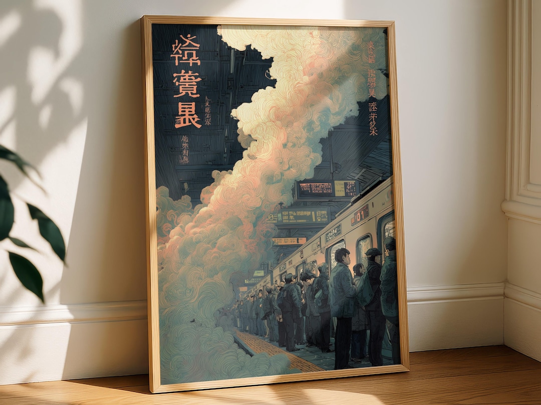 Crowded Subway Platform Poster, Ukiyo-e Style City Scene, Modern ...