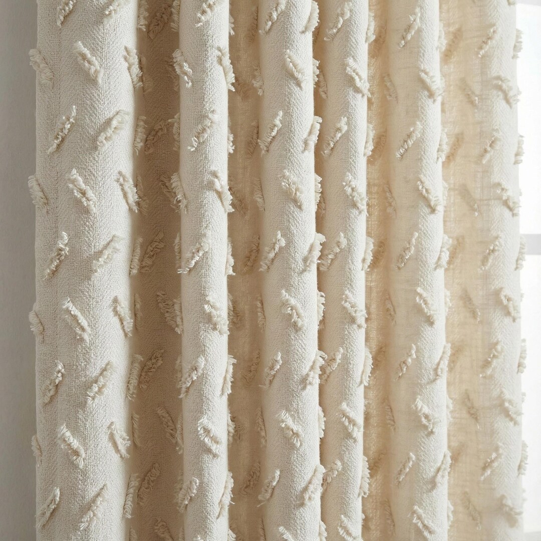 Boho Tufted Curtains – Textured S-fold Drapes, Custom Size, Thick Woven ...