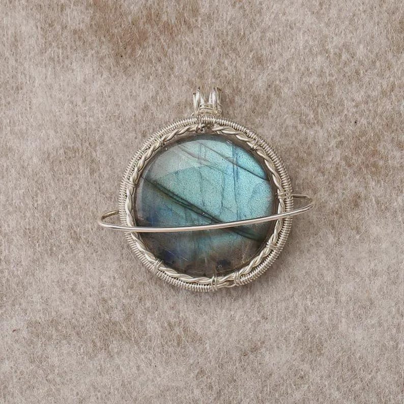 Wire Wrapped Silver Planet Pendant, Blue Labradorite Necklace ...