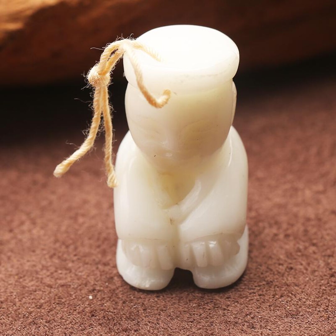 Minimalist White Jade Carving Figure Pendant | Simplified Monk Stone ...