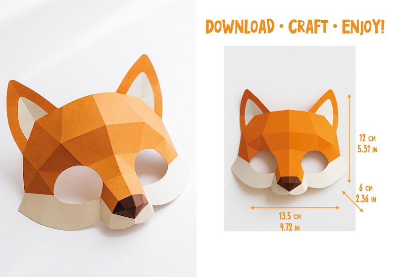 3D Fox Mask Template — DIY Printable Animal Template for Kids & Adults (pdf, Svg, Dxf) - Etsy