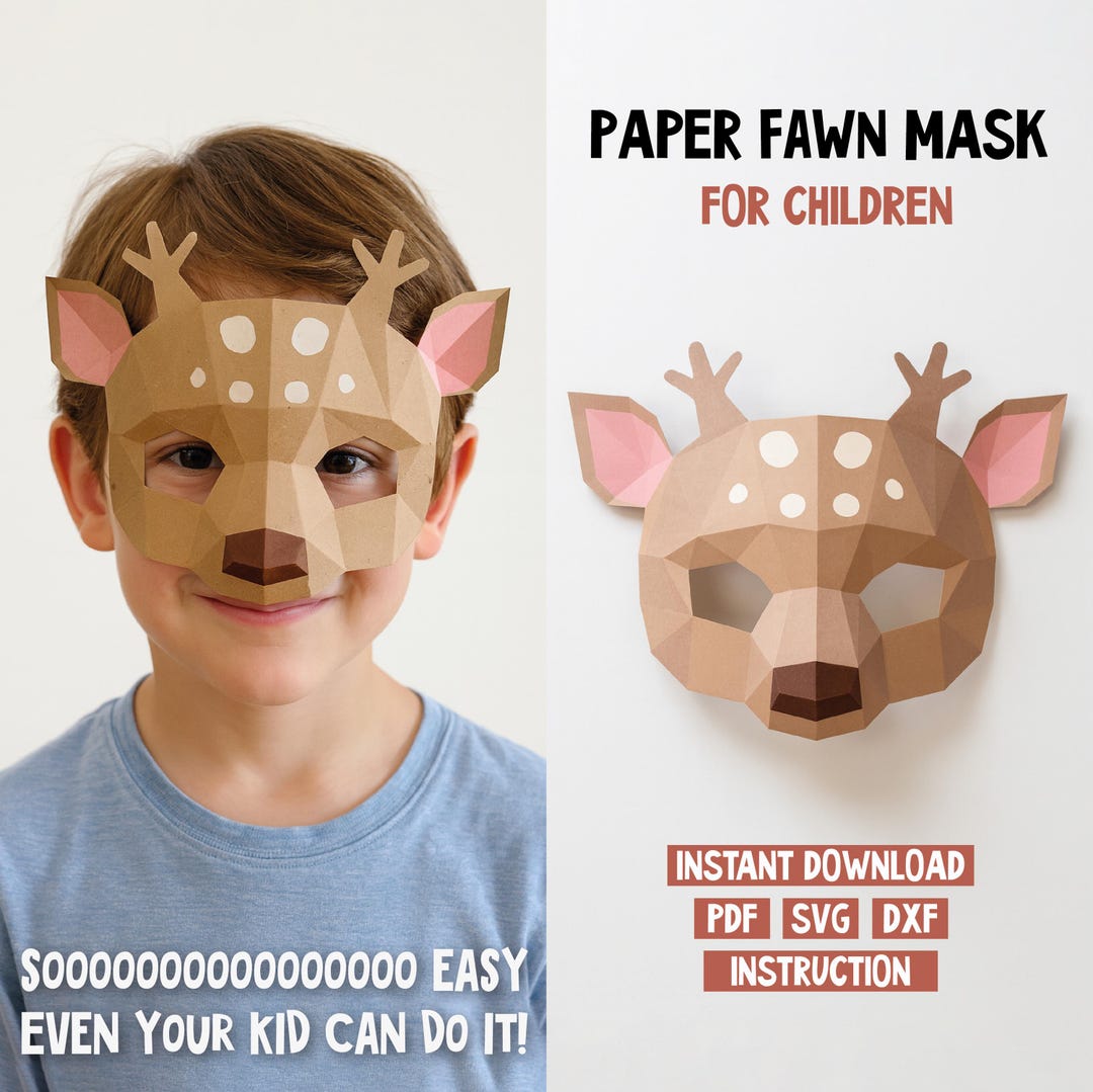 3D Paper Deer Mask Template – Easy Low Poly DIY Papercraft Pattern (pdf ...