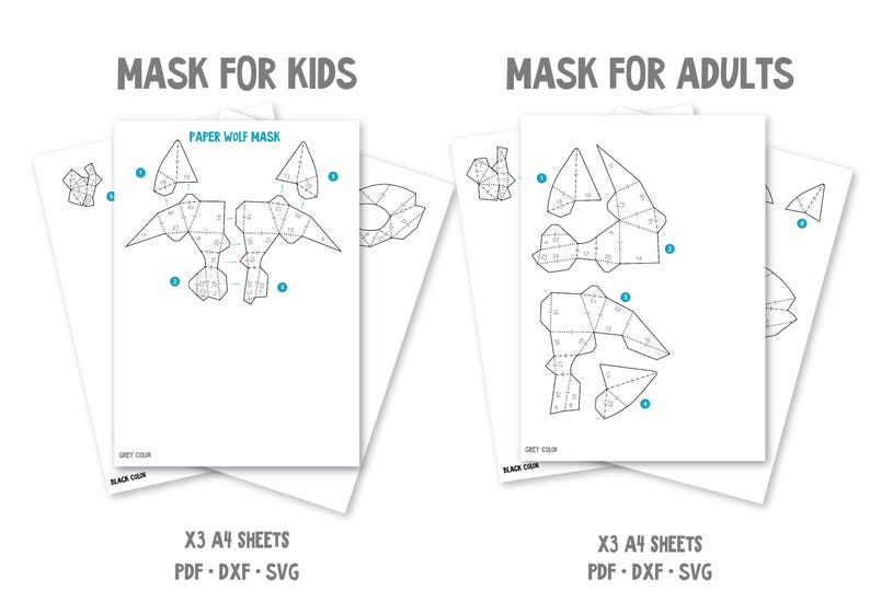 3D Paper Wolf Mask Template – DIY Costume (pdf, Svg, Dxf), Halloween ...
