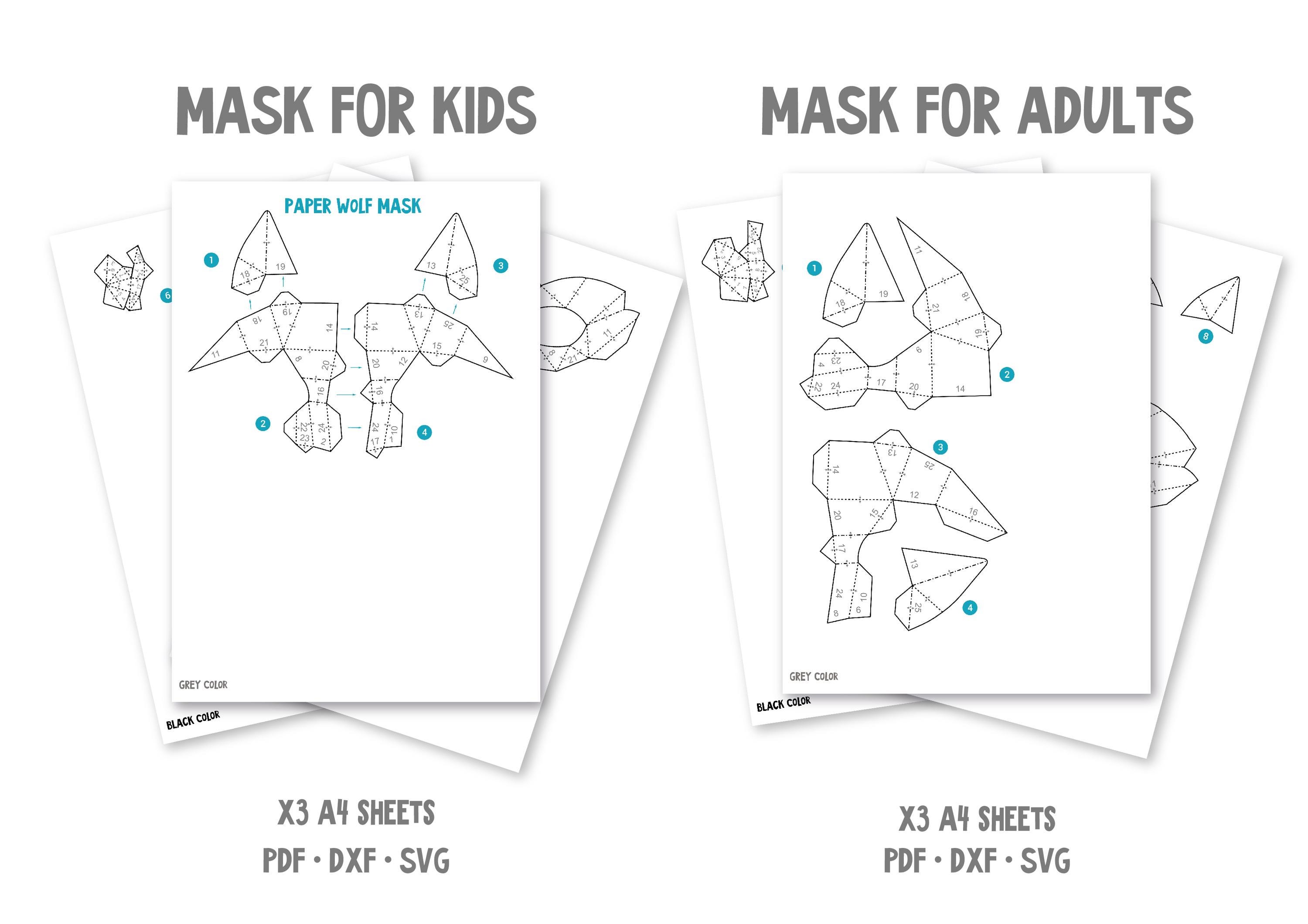3D Paper Wolf Mask Template – DIY Costume (pdf, Svg, Dxf), Halloween ...