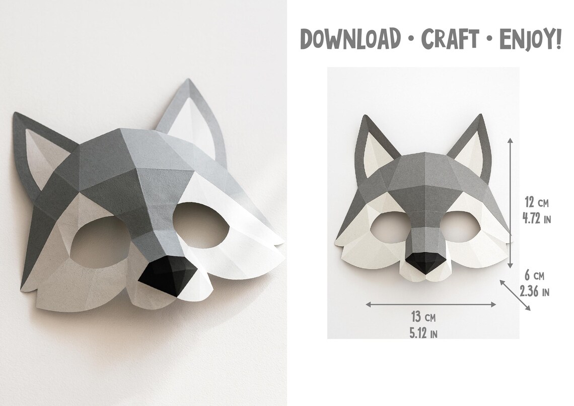 3D Paper Wolf Mask Template – DIY Costume (pdf, Svg, Dxf), Halloween ...