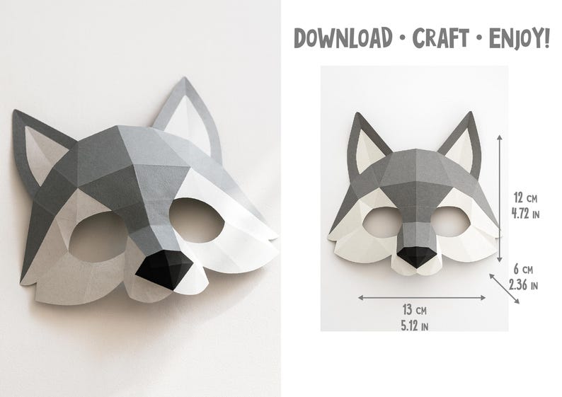 3D Paper Wolf Mask Template – DIY Costume (pdf, Svg, Dxf), Halloween ...