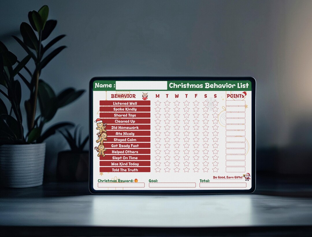 Christmas Theme Kids Behaviour Chart: Reward Tracker (printable Digital ...