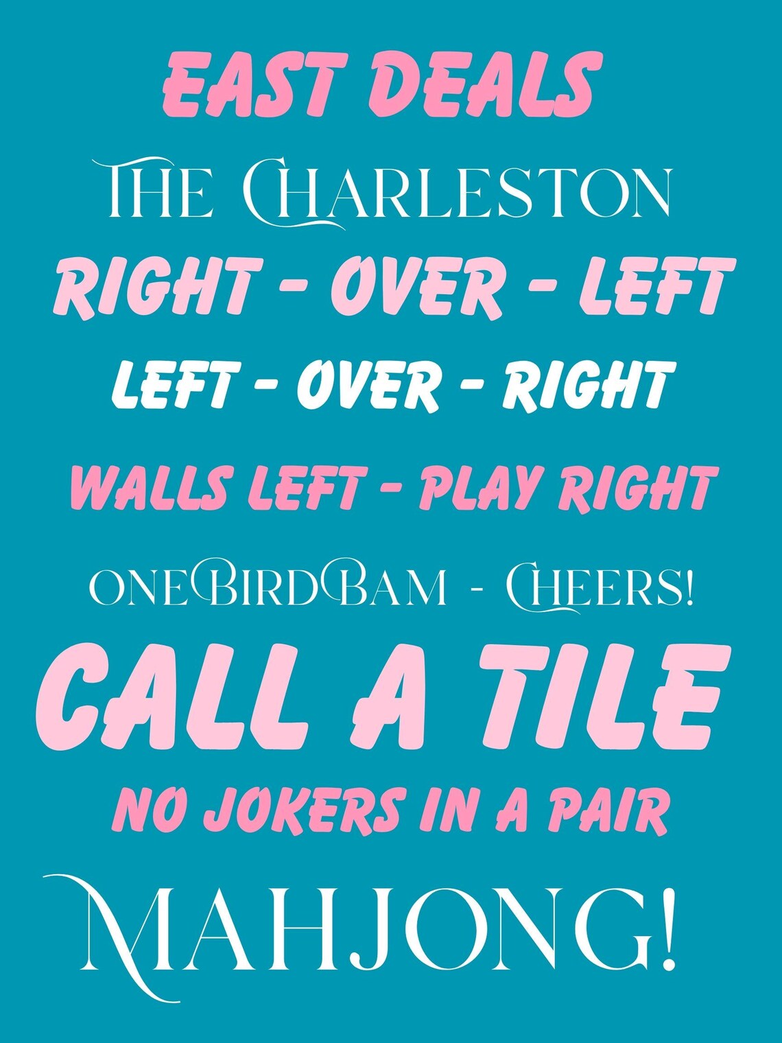 Mahjong Set of Prints Printable PDF Wall Art Teal and Pink - Etsy