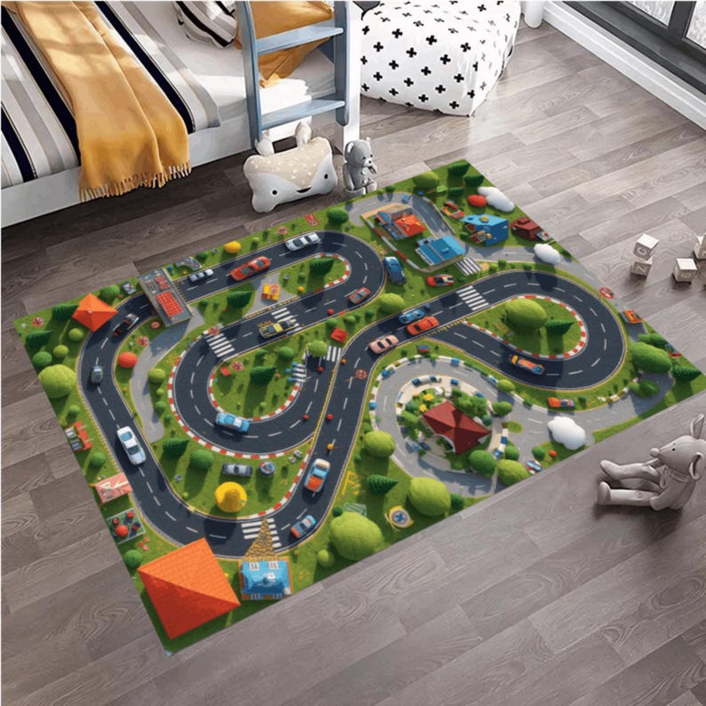 Kids Car Play Rug, Transportation Road Map, Non-slip and Washable Rug ...