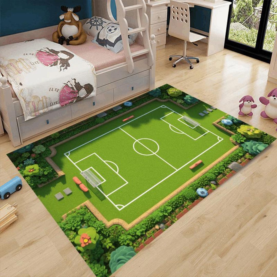 Soccer Field Kids Rug, Football Playroom Carpet, Kids Room Rug ...