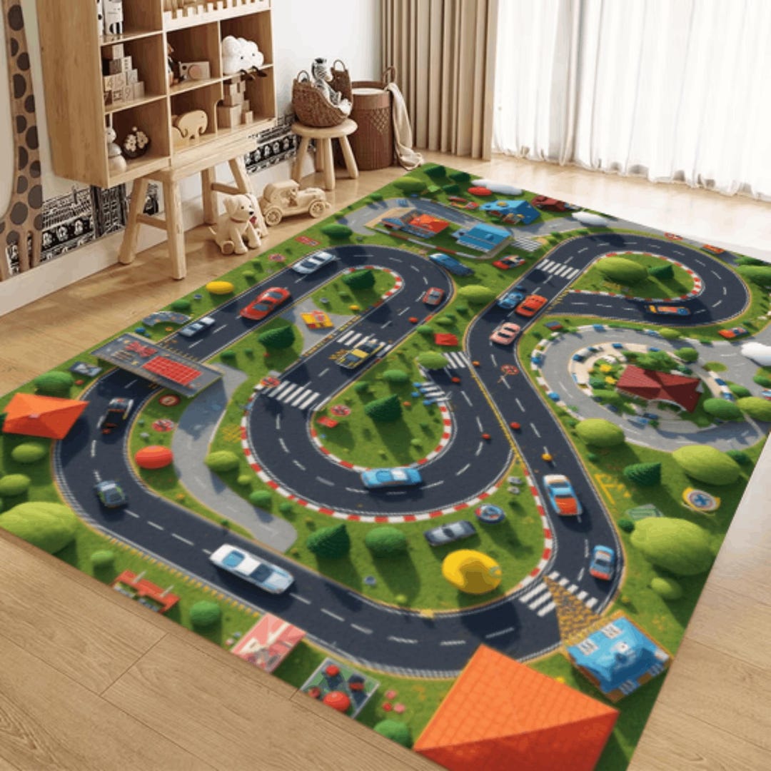 Car Play Rug for Kids, Transportation Road Map, Non-slip and Washable ...