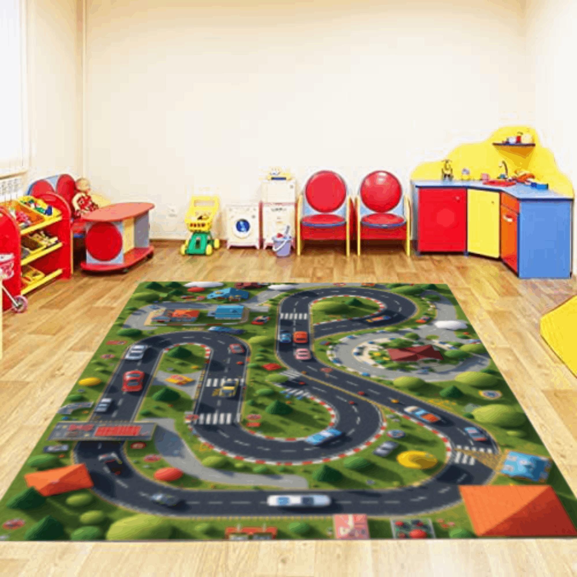 Kids Car Play Rug, Transportation Road Map, Non-slip and Washable Rug ...