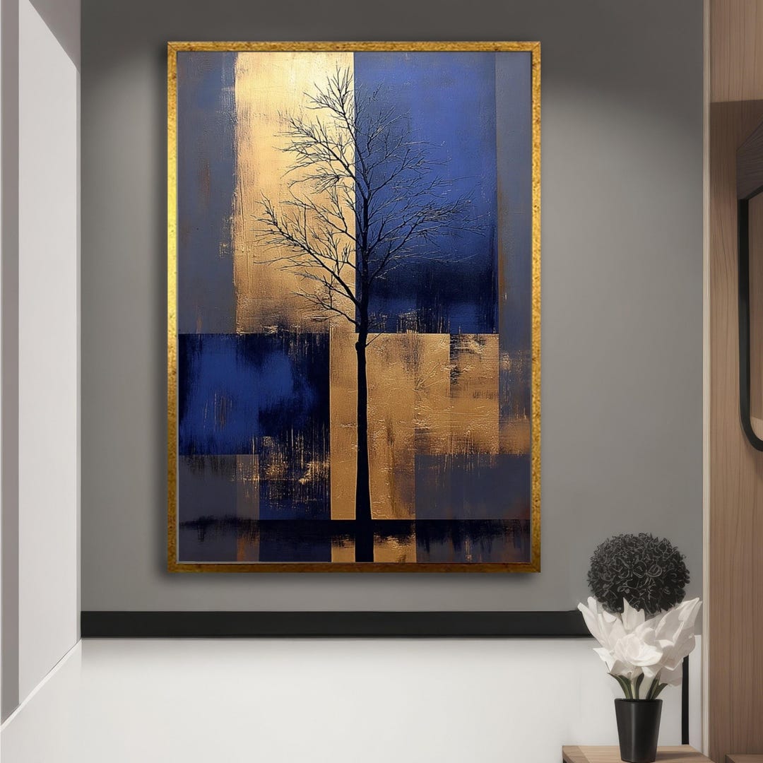 Modern Abstract Tree Canvas Wall Art, Blue and Geometric Canvas ...