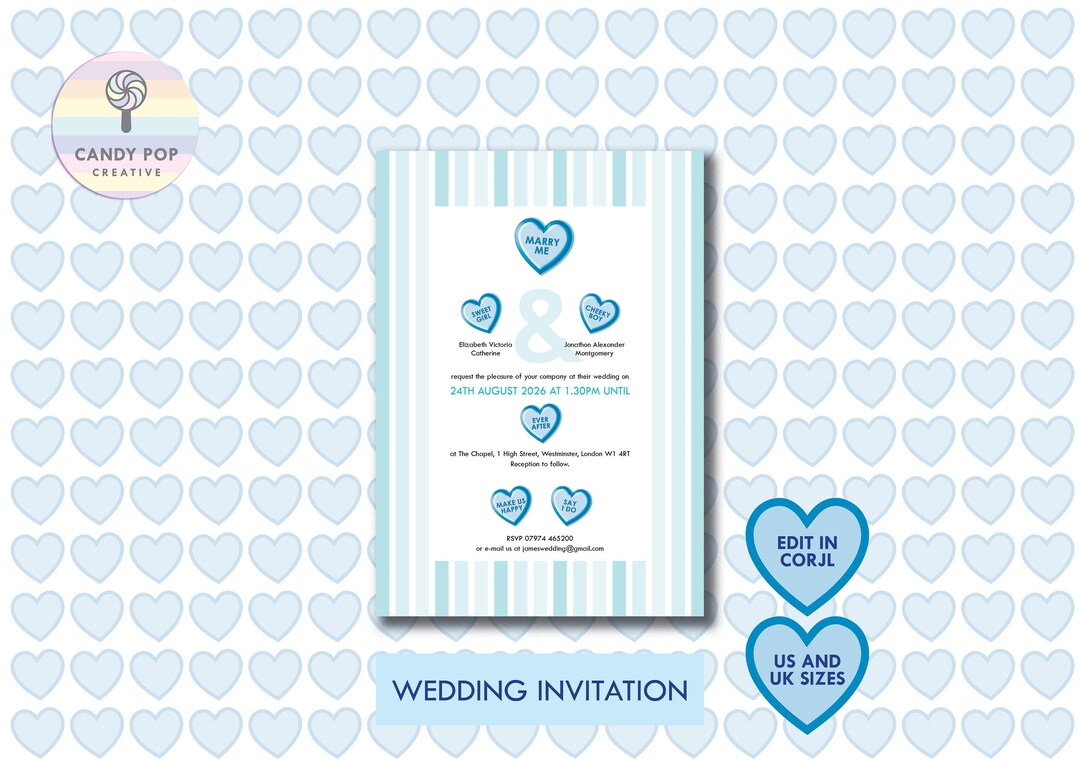 Editable Love Heart Wedding Invitation Romantic Digital Invite | Corjl ...