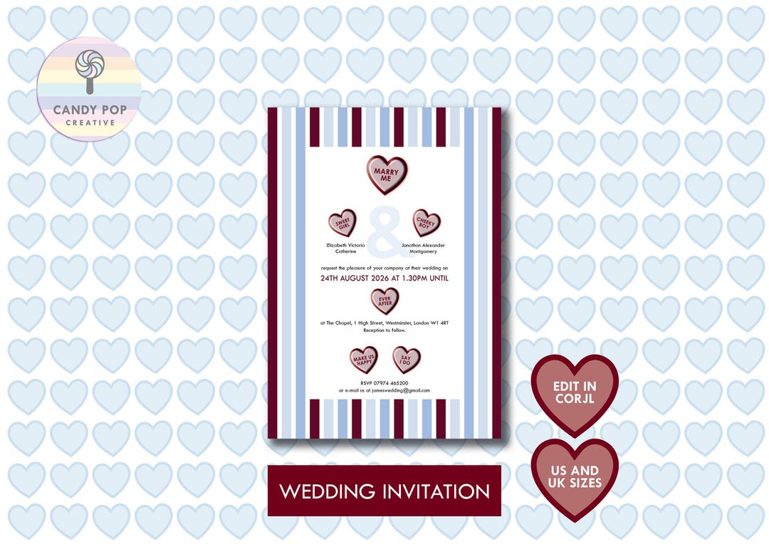 Editable Love Heart Wedding Invitation Romantic Digital Invite | Corjl ...