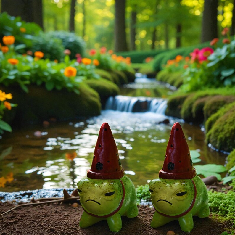 Grumpy Frog Figurines Garden Decor | Cute Toad Mini Statues With Party ...