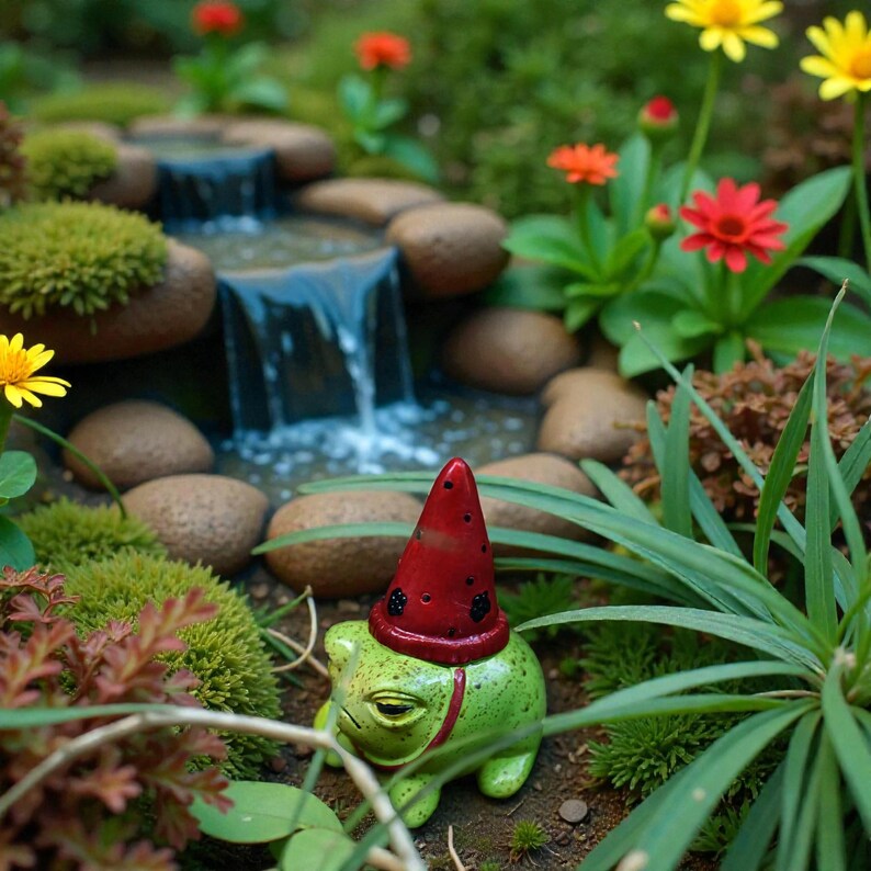 Grumpy Frog Figurines Garden Decor | Cute Toad Mini Statues With Party ...