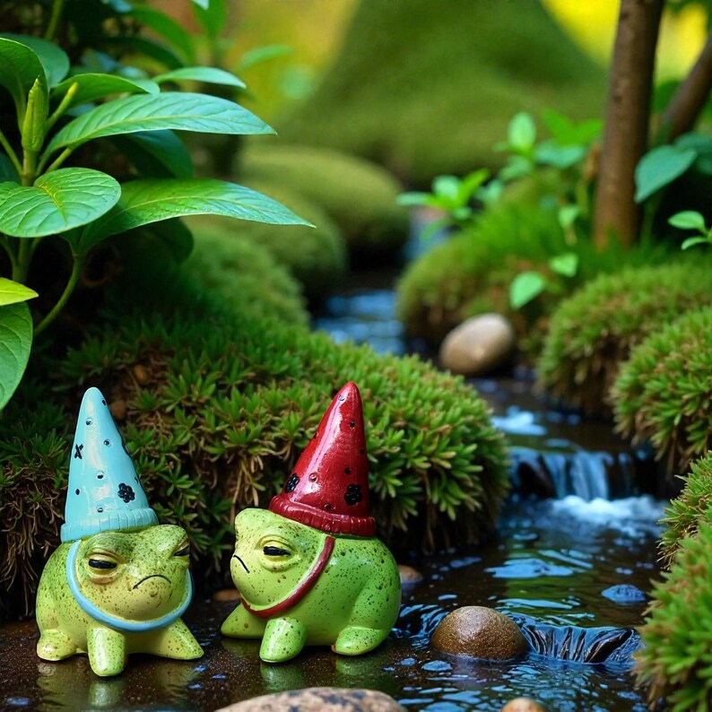 Grumpy Frog Figurines Garden Decor | Cute Toad Mini Statues With Party ...