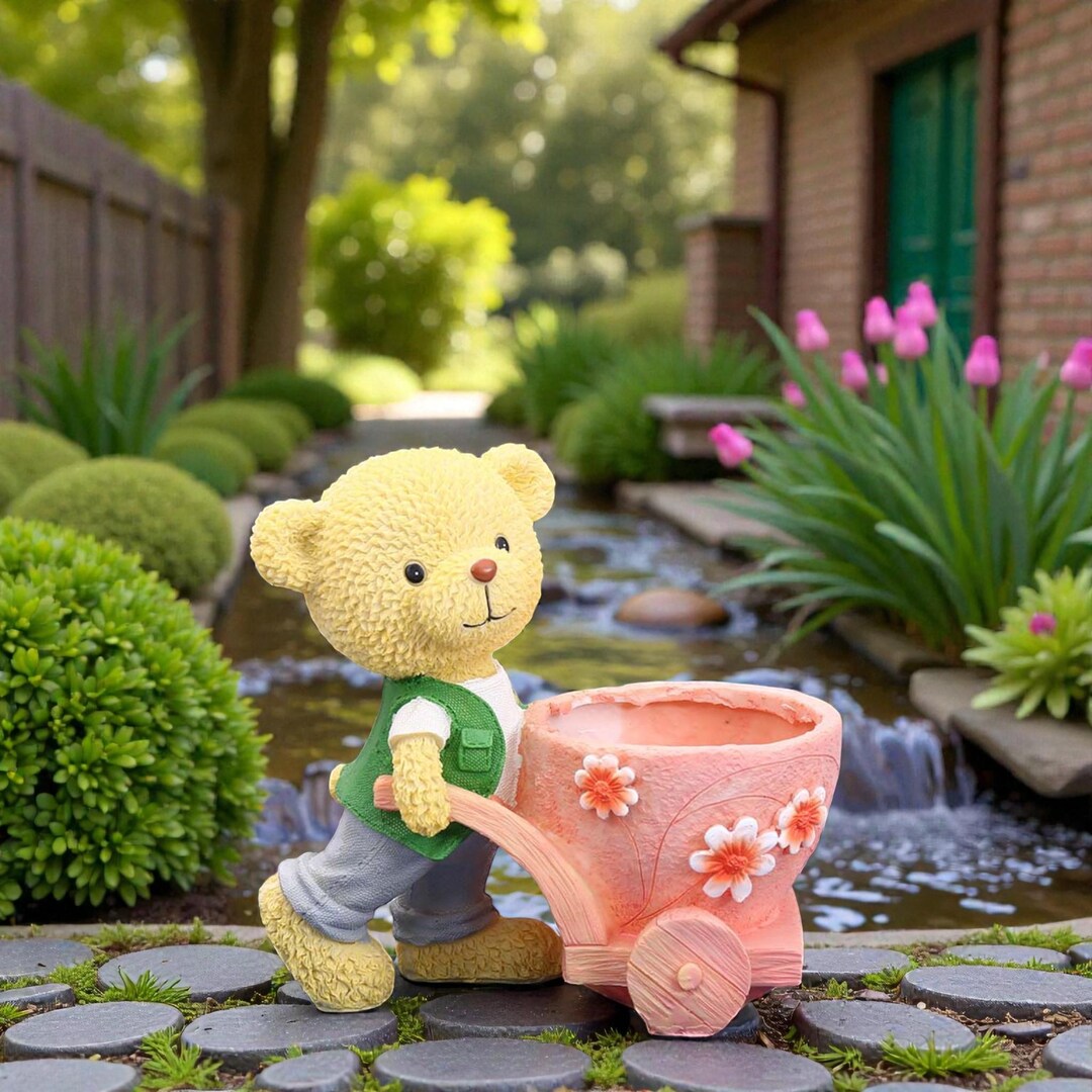 Kawaii Bear Planter Pot Resin Flower Pot Garden Statue Cute Animal ...