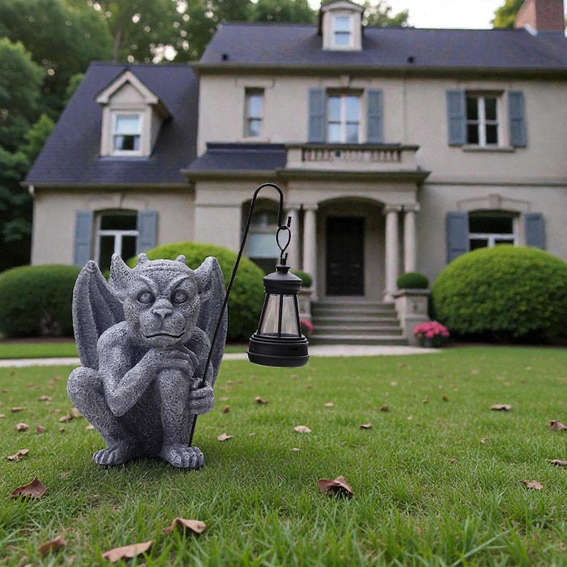 Gothic Gargoyle Lantern Statue Garden Decor Outdoor Resin Figurine ...