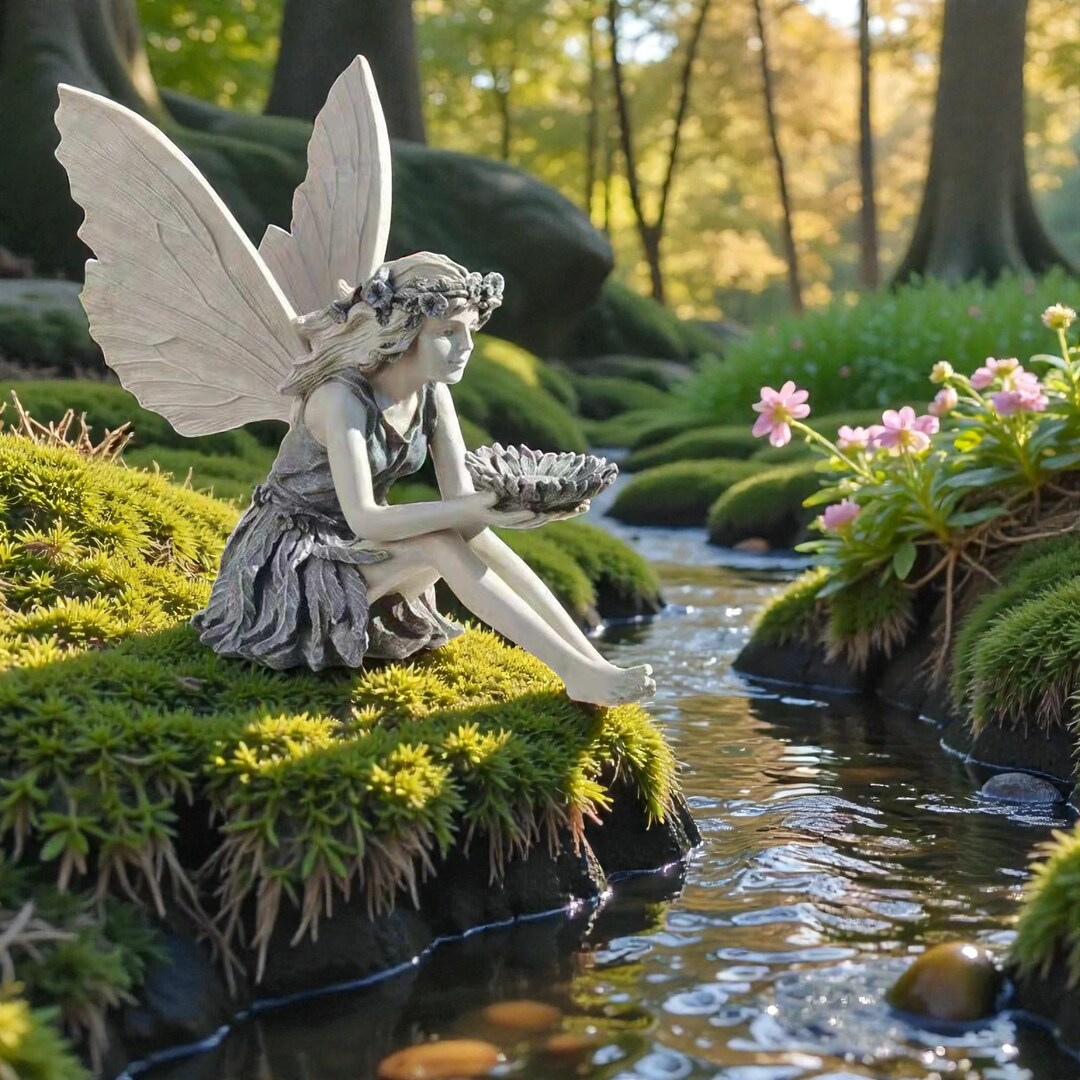 Angel Girl Bird Feeder Garden Statue Flower Fairy Outdoor Yard Ornament ...