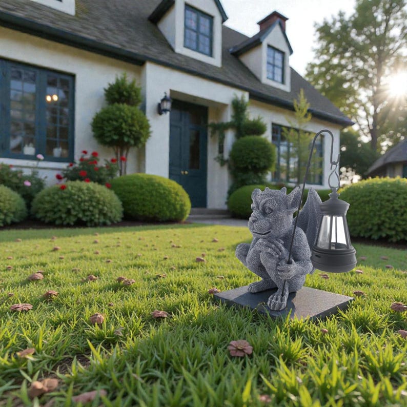 Gothic Gargoyle Lantern Statue Garden Decor Outdoor Resin Figurine ...