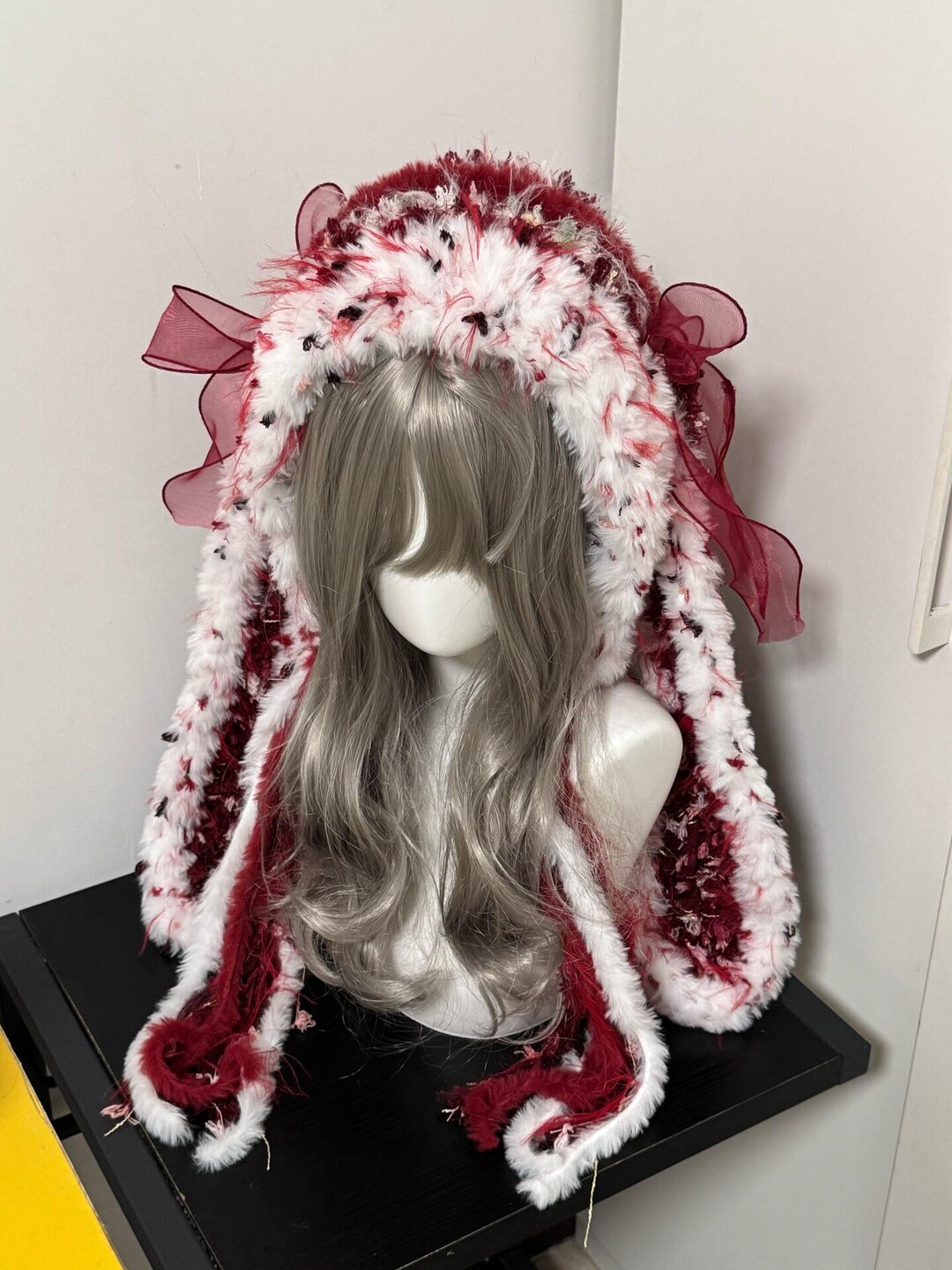 Handmade Crochet Red Bunny Ear Hood, Kawaii Cosplay Scarf - Etsy
