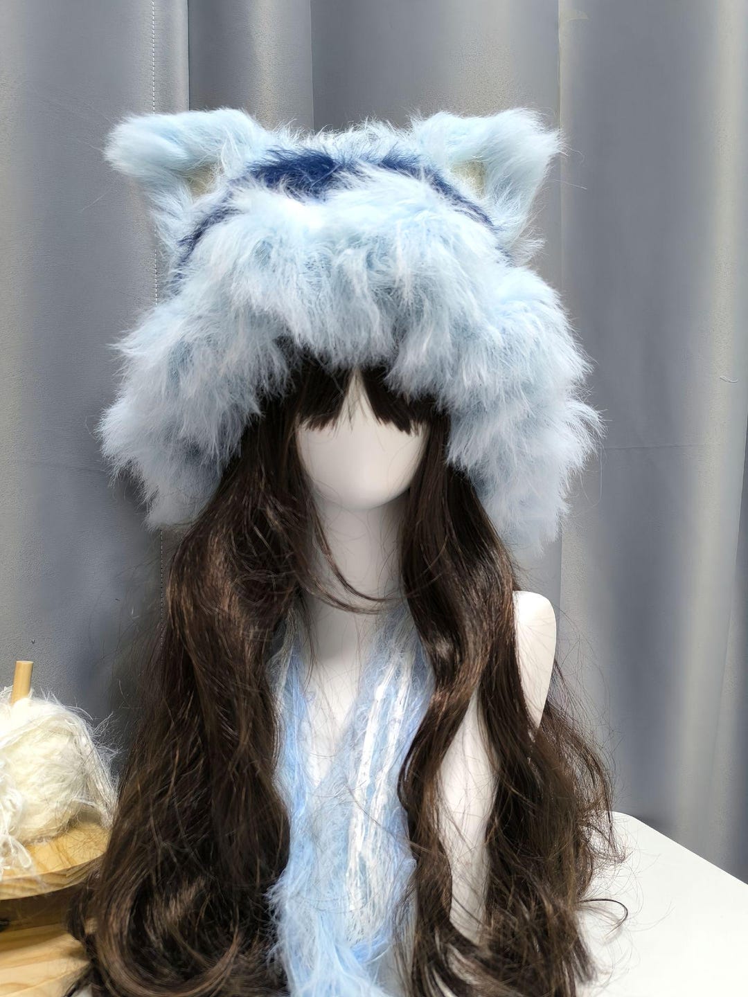 Blue Tone Fox Hood With Fixed Ears, Crochet Fox Hooded Hat - Etsy
