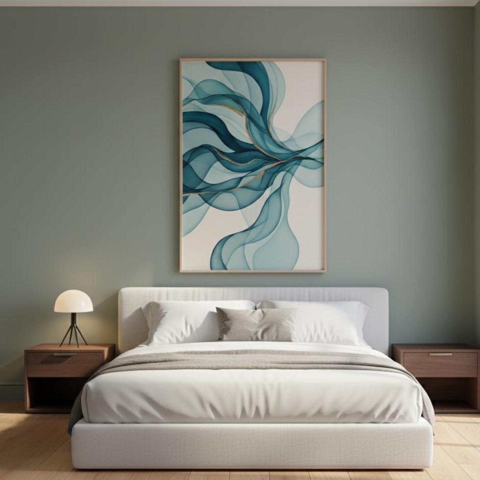 Blue Teal Abstract Art Print, Modern Fluid Painting, Gold Accent - Etsy