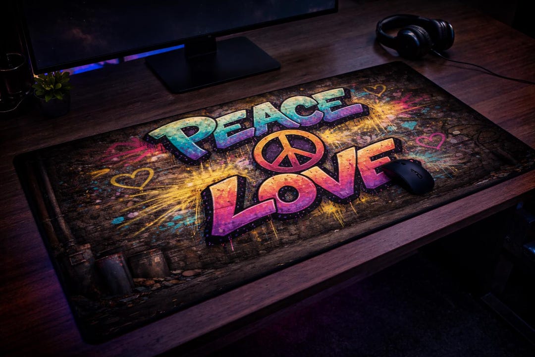 Peace Love Graffiti Desk Mat | Colorful Peace Sign Mouse Pad - Etsy