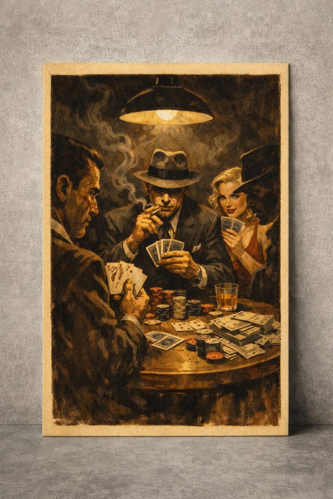 Vintage Noir Poker Scene Rolled Poster | Casino Card Game Art - Etsy