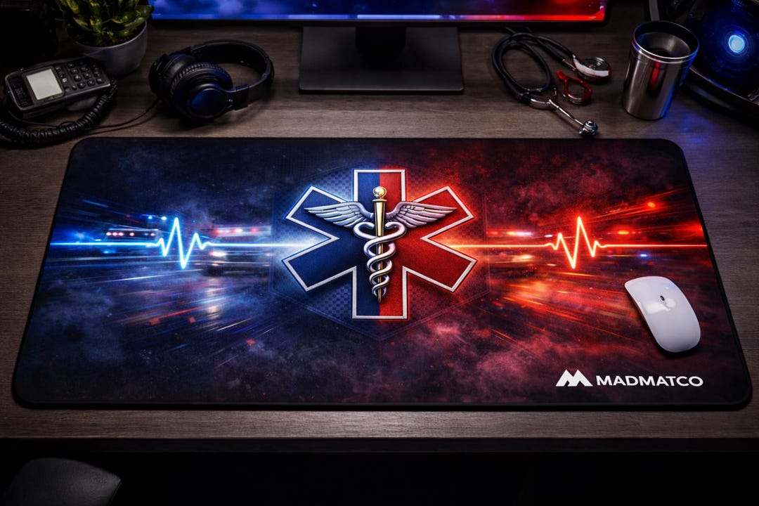 Star of Life EMS Medical Symbol Desk Mat | Ambulance Heartbeat Mouse ...