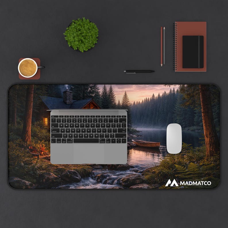 Cozy Lakeside Cabin Campfire Desk Mat | Scenic Nature Mouse Pad - Etsy