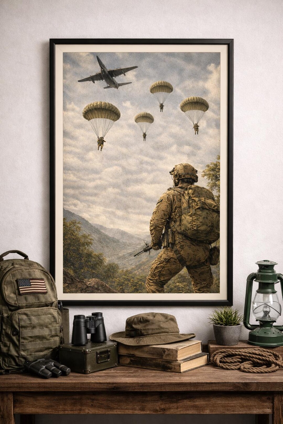 Soldier With Parachutes Rolled Poster | Military Paratrooper Print - Etsy