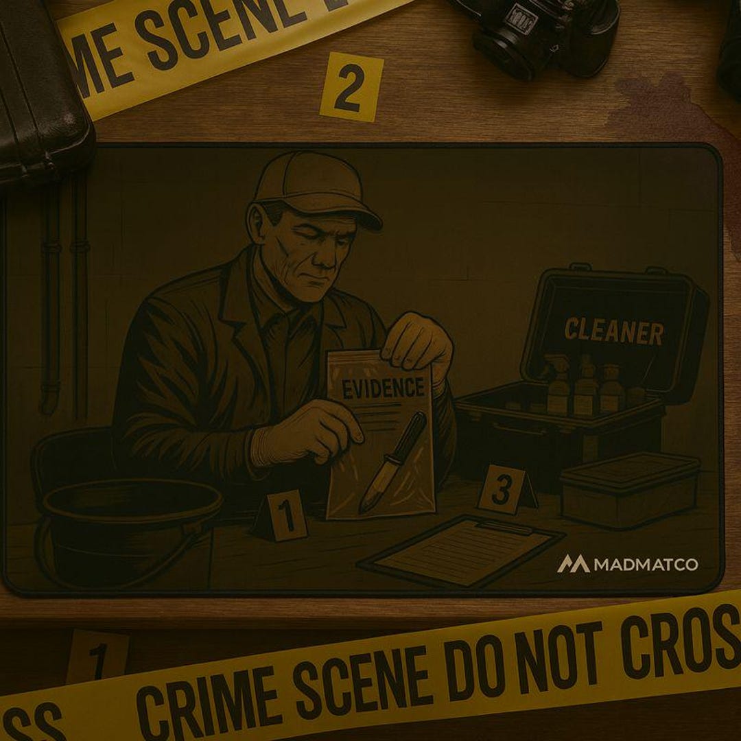Crime Scene Evidence Desk Mat | Detective Forensics Illustration | Dark ...