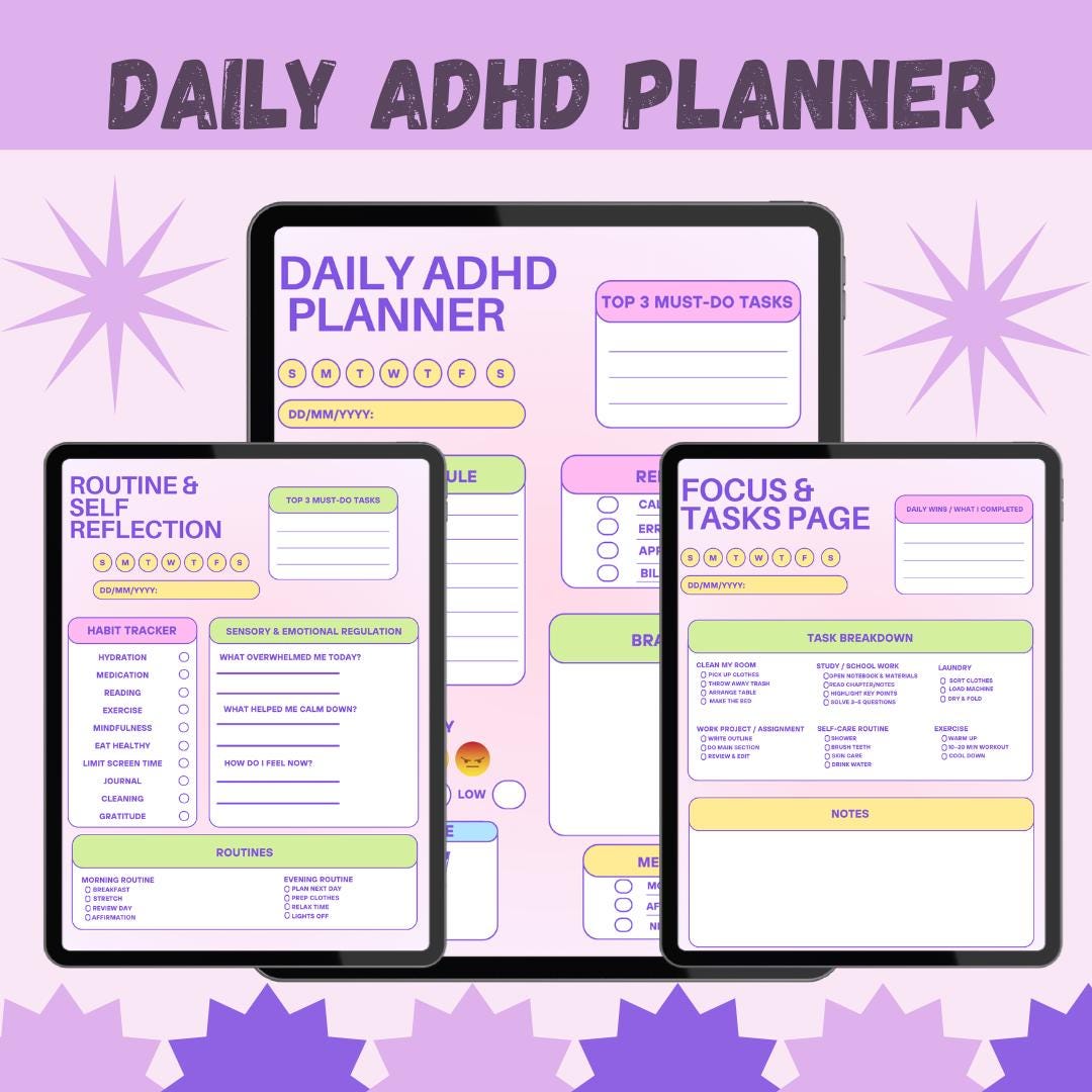 Daily ADHD Printable Planner | Focus & Task Organizer | Minimal ADHD ...