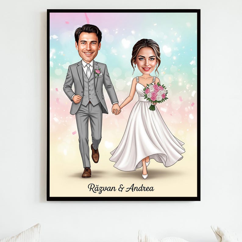 Custom Wedding Caricature | Personalized Couple Portrait From Photo ...