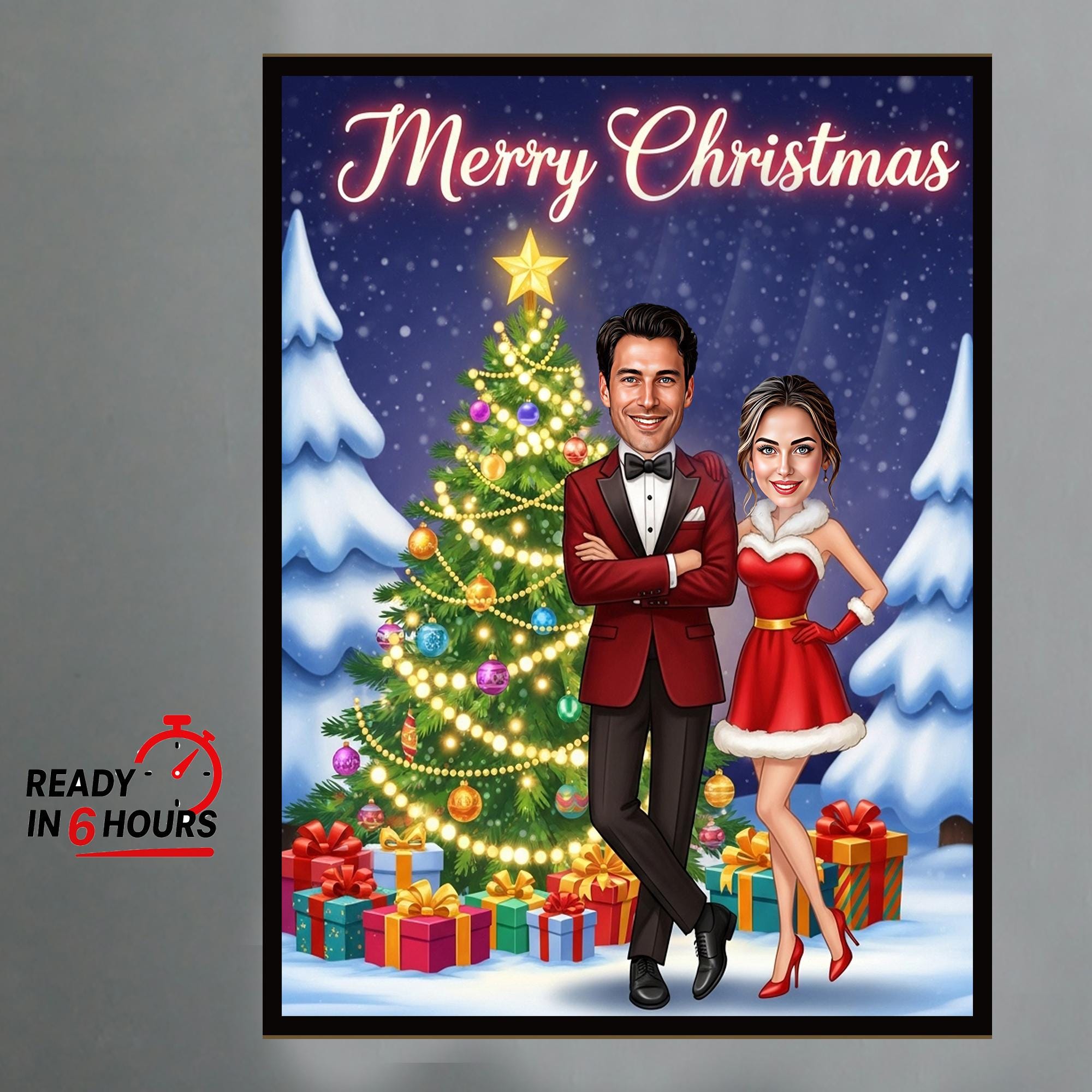 Christmas Couple Caricature, Custom Holiday Portrait (digital Art) - Etsy