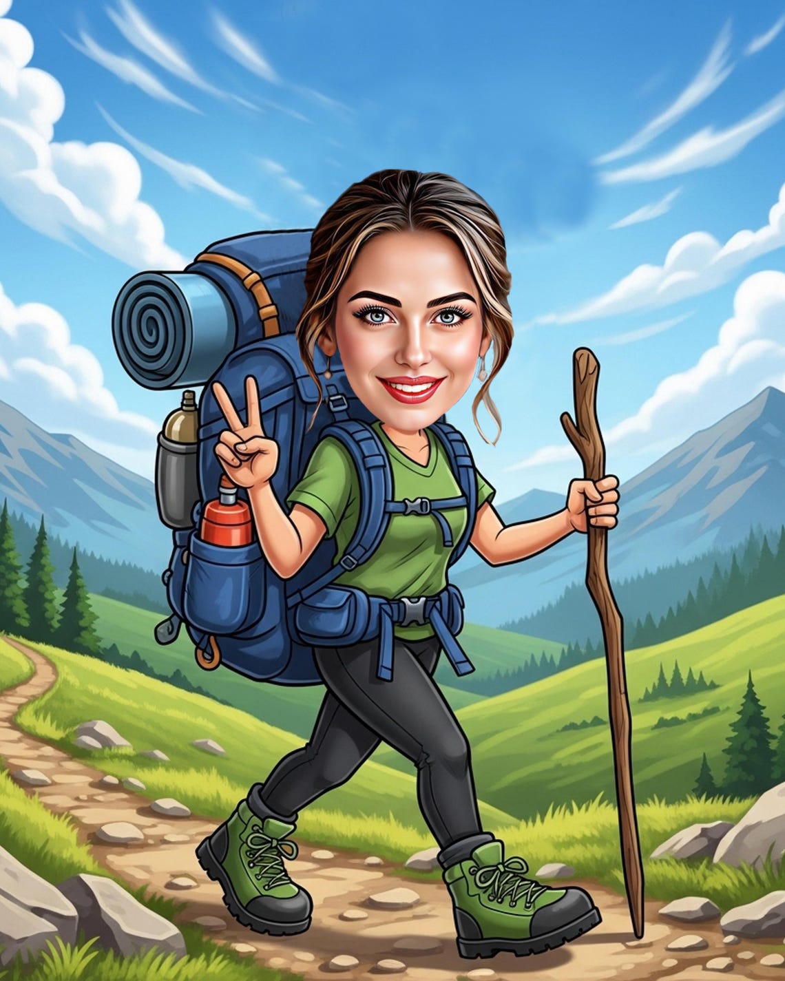 Custom Hiking Caricature | Personalized Hiker Portrait (digital ...