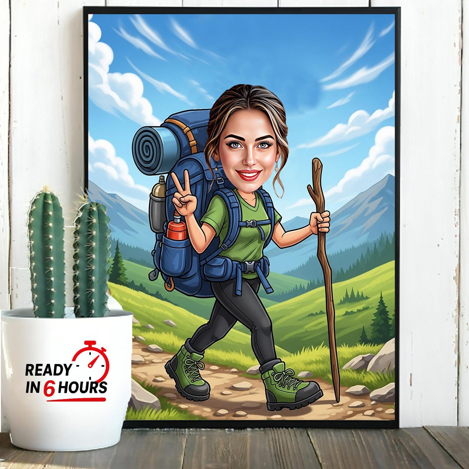 Custom Hiking Caricature | Personalized Hiker Portrait (digital ...