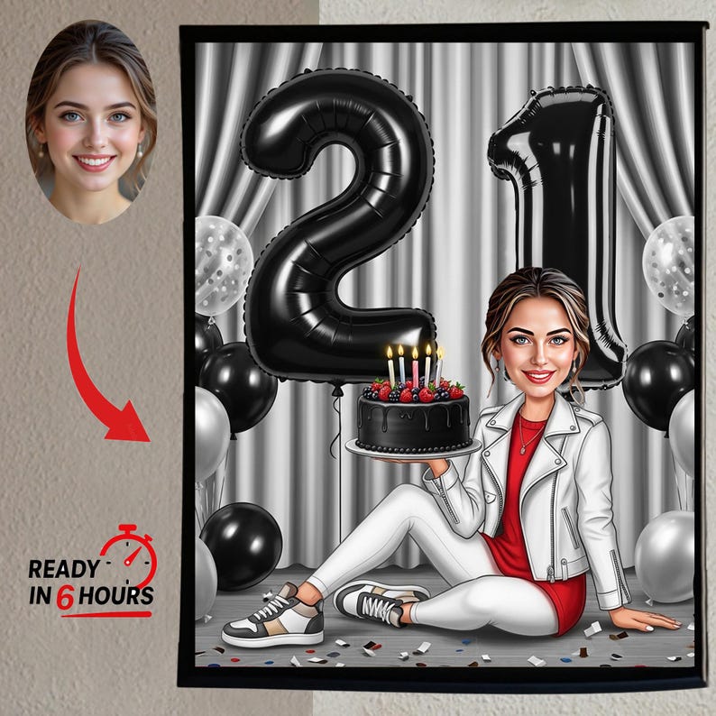 Custom 21st Birthday Caricature | Personalized Portrait Gift | Funny ...