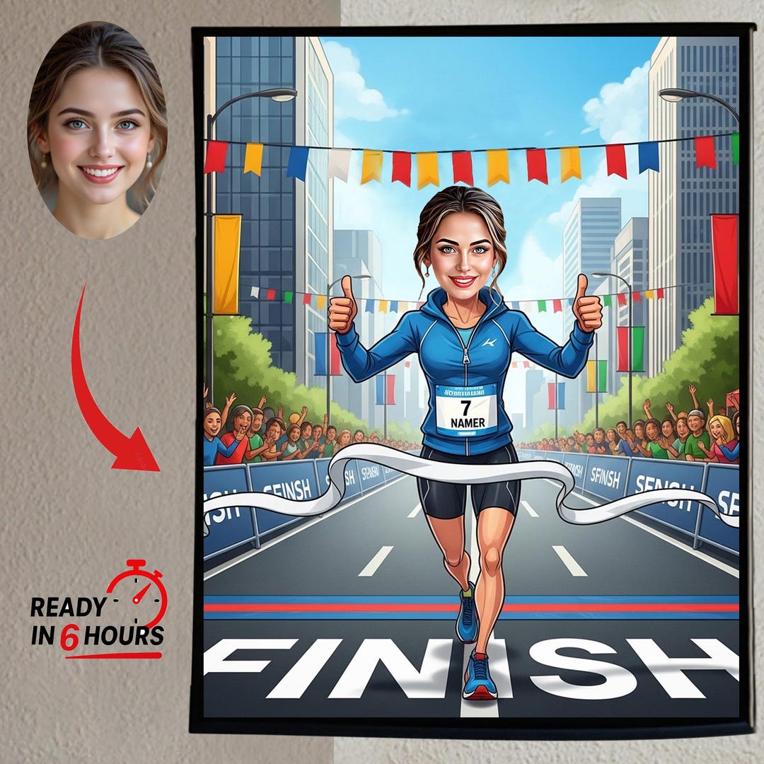 Custom Marathon Runner Caricature | Personalized Athlete Gift (digital ...
