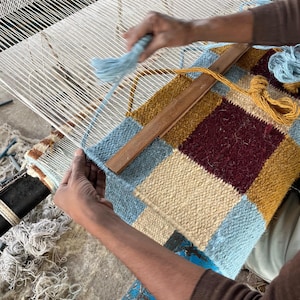 Handwoven Blue, Maroon and Gold: Bauhaus Plaid Scandinavian Modern ...