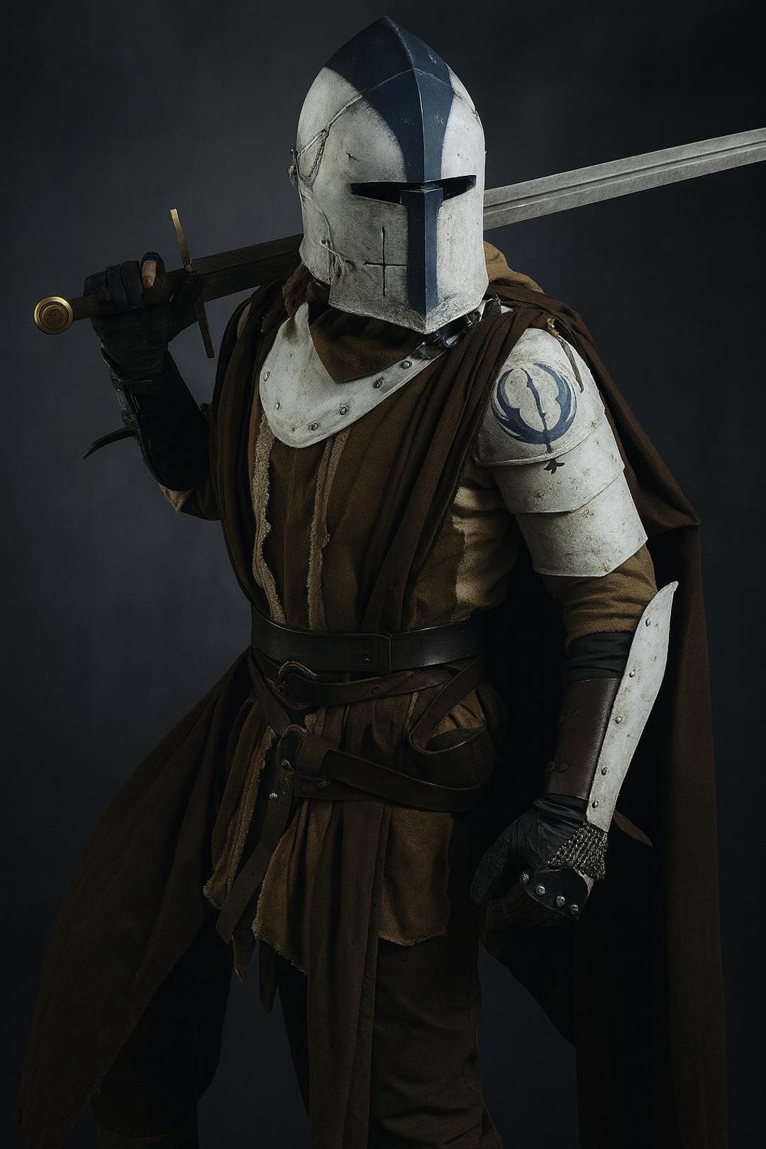 Full Body Barbuta Armor | Black and White Barbuta Helmet With Pauldrons ...