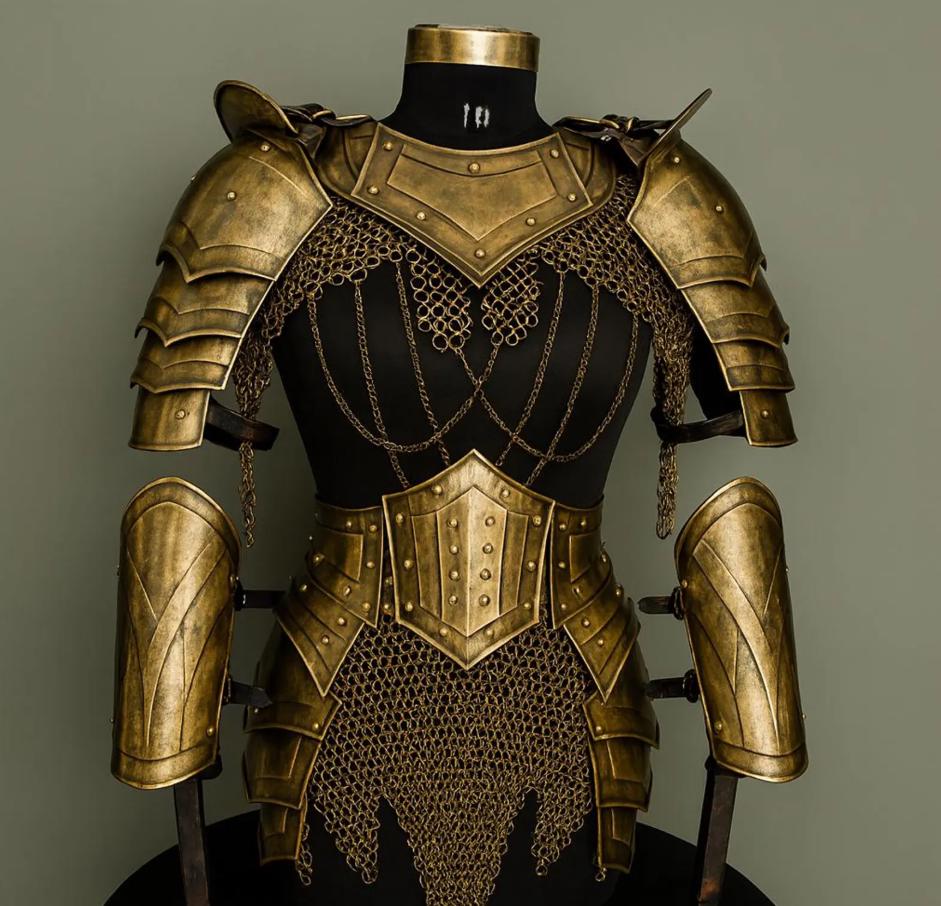 Lady Armor Suit- Brave Lady Chainmail Armor, Pauldrons With Gorget ...